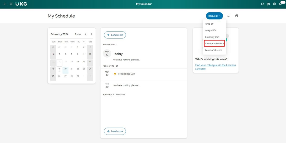 Submit an Availability Change Request in UKG Dimensions