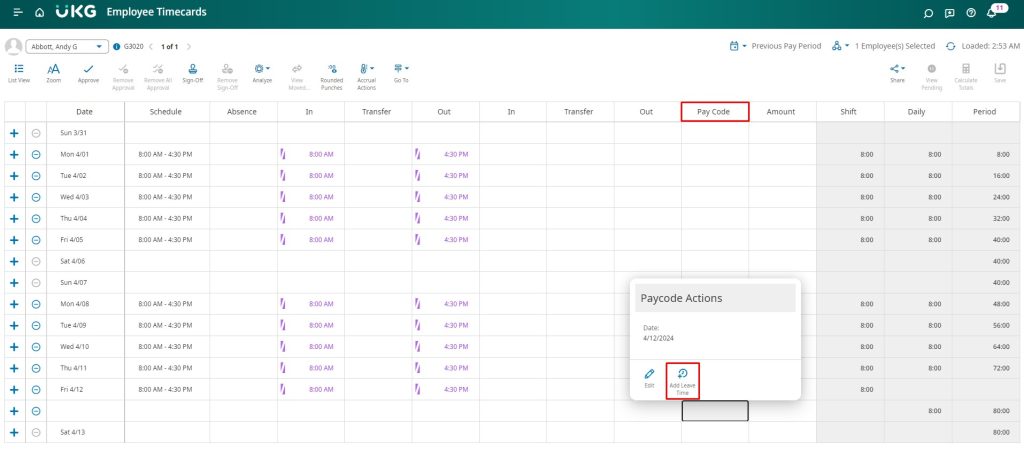 How to Add Leave Time Directly into the Timecard in UKG Pro WFM/Dimensions