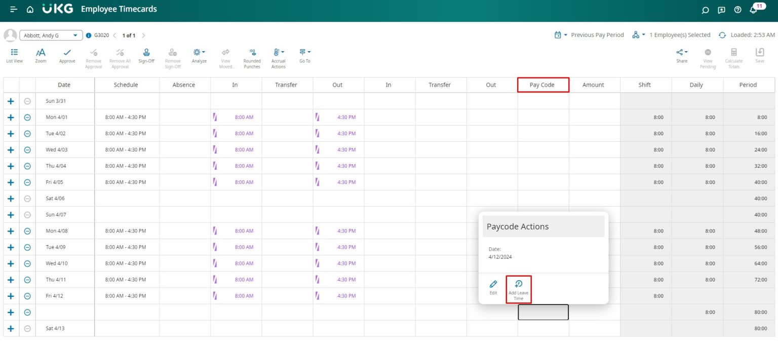 How to Add Leave Time Directly into the Timecard in UKG Pro WFM/Dimensions